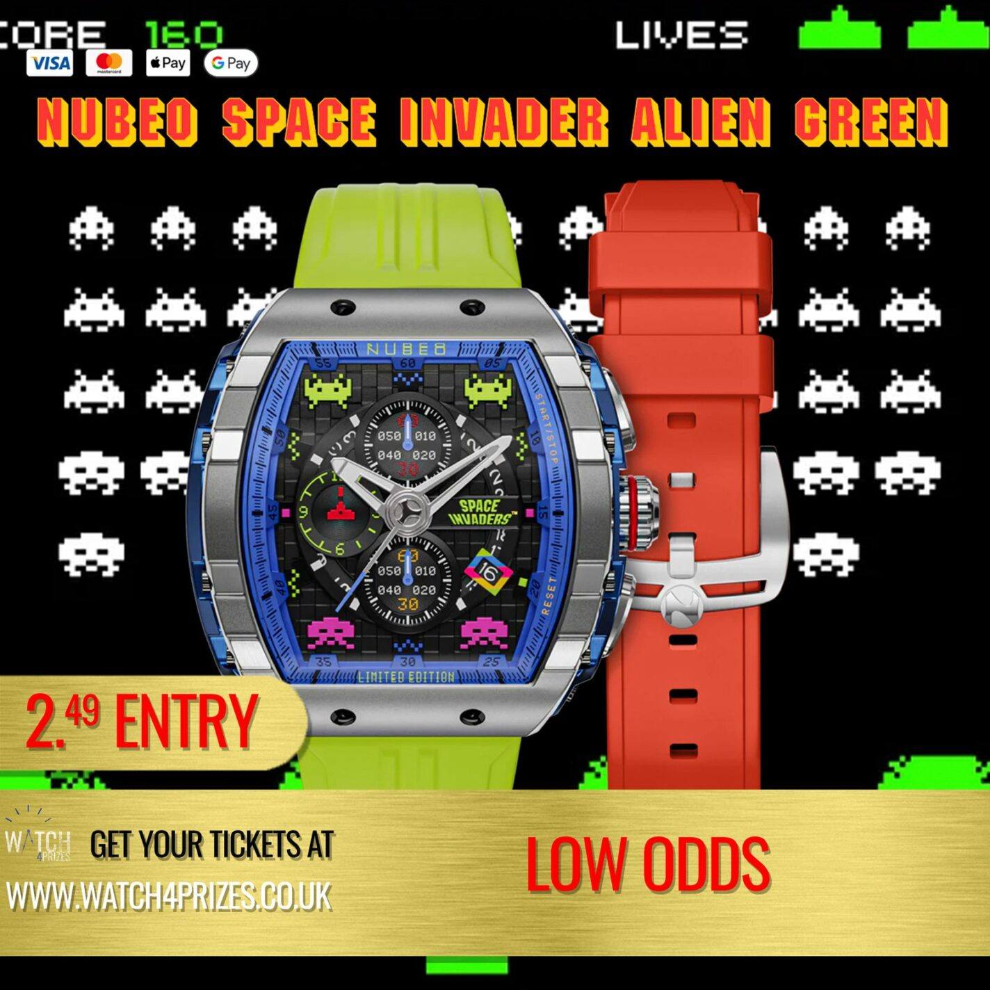NUBEO SPACE INVADER ALIEN GREEN WATCH OR £200 CASH ALTERNATIVE » Watch ...