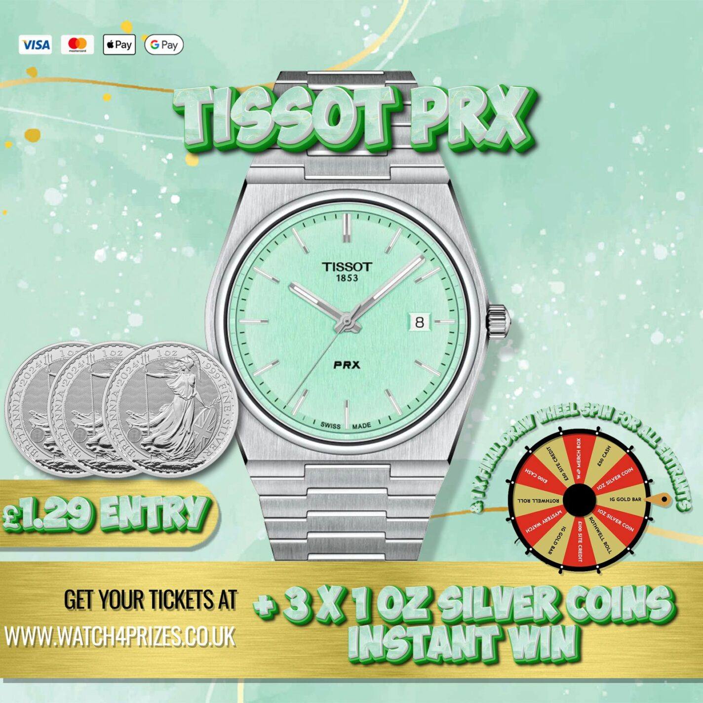 TISSOT PRX TIFFANY DIAL + 3 SILVER INSTANT WINS + FINAL DRAW WHEEL SPIN ...